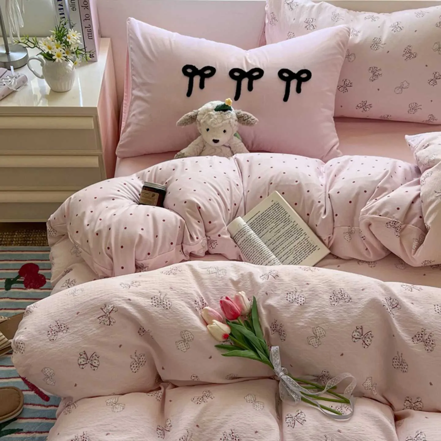 Cartoon Bedding Set Korean Towel Embroidery Bed Linen 3-Piece Twin ...