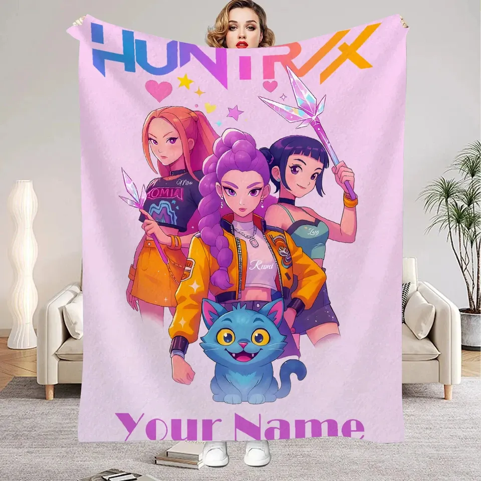 Personalized KPop Demon Hunters Huntrix Flannel Bratz Blanket Soft Throw For Travel, Bedroom ...