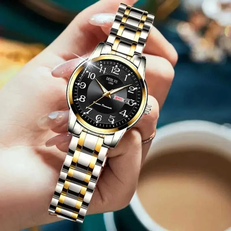 Ladies Fashion Ultra-thin Steel Band Dual Calendar Luminous Waterproof ...