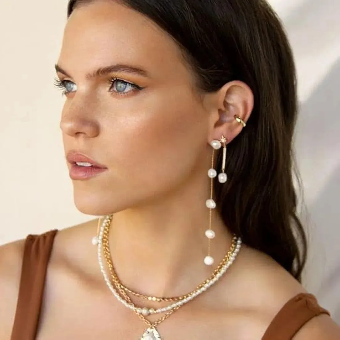 Pearl Earrings for Women Gold Plated White Pearl Drop Dangle Jewelry ...