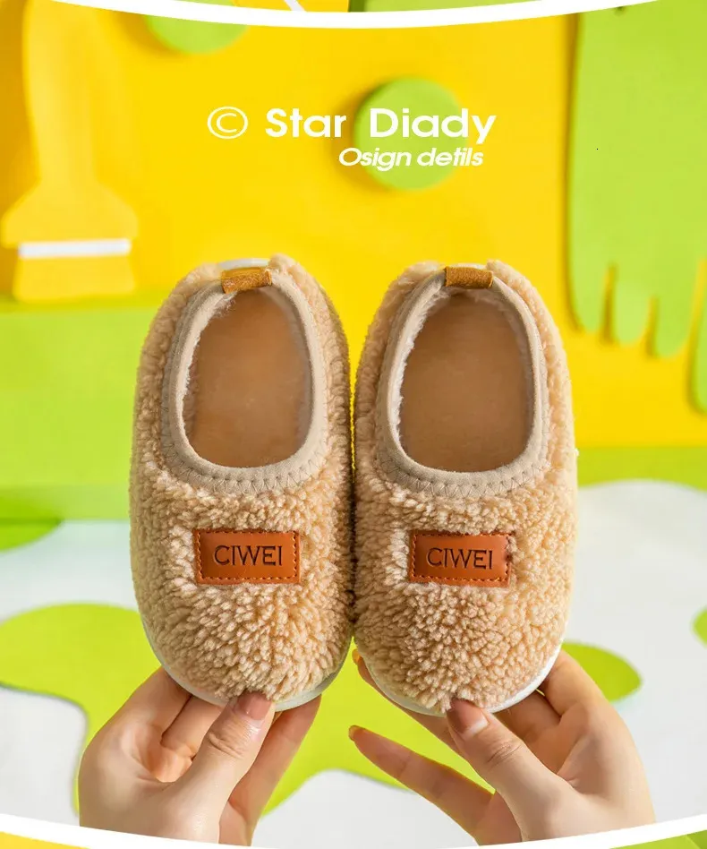 Children's Plush Soft Sole Anti-Slip Indoor Slippers for Boys Winter ...