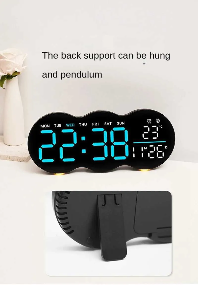 LED digital wall clock with temperature date day of week display yellow ...