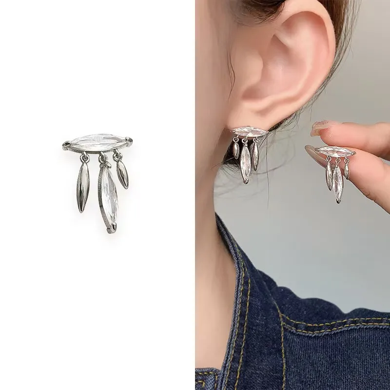 Advanced Silver Plated Copper Alloy Leaf Pendant Big Drop Earrings for ...