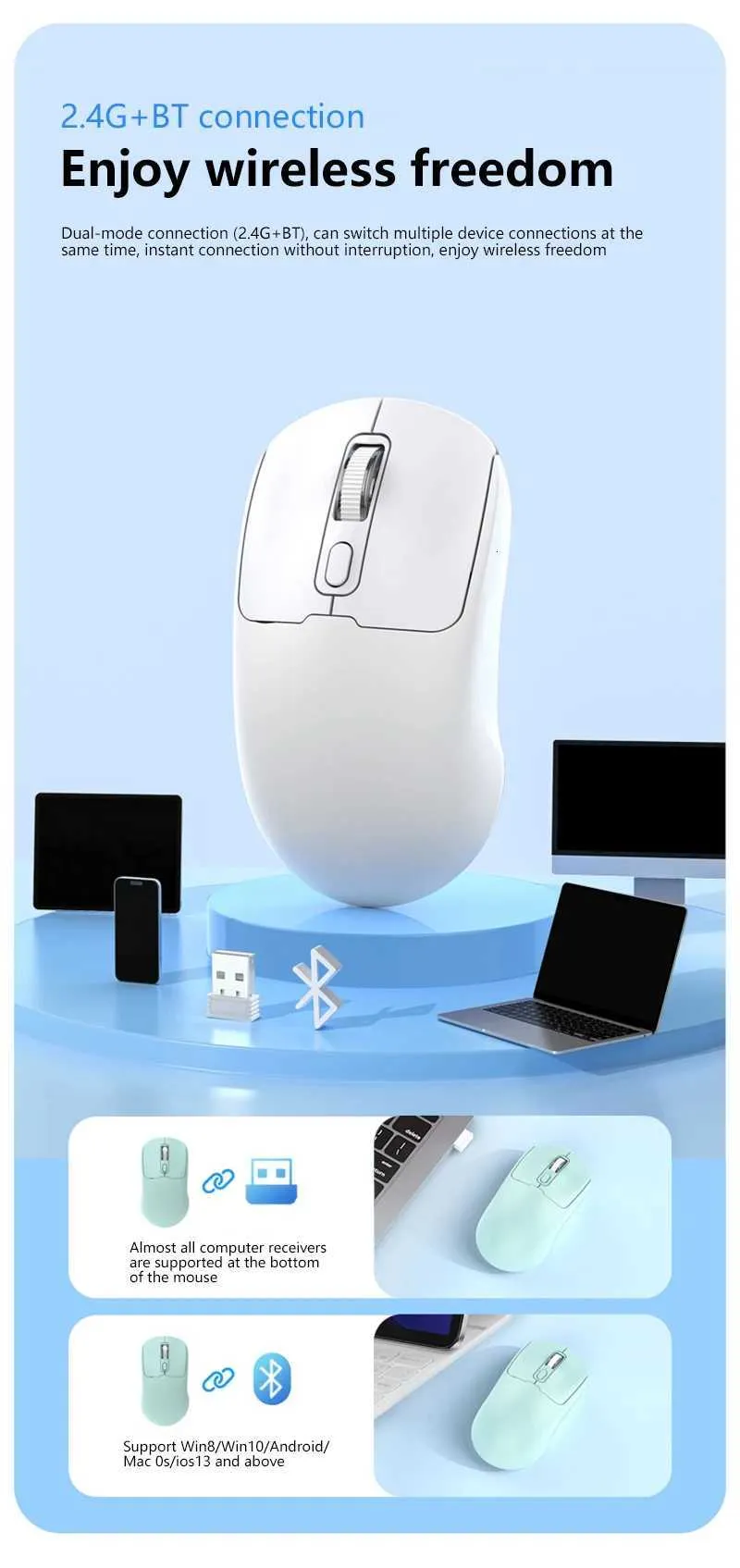 Cordless Mouse with USB Receiver 10M Range Rechargeable Silent ...