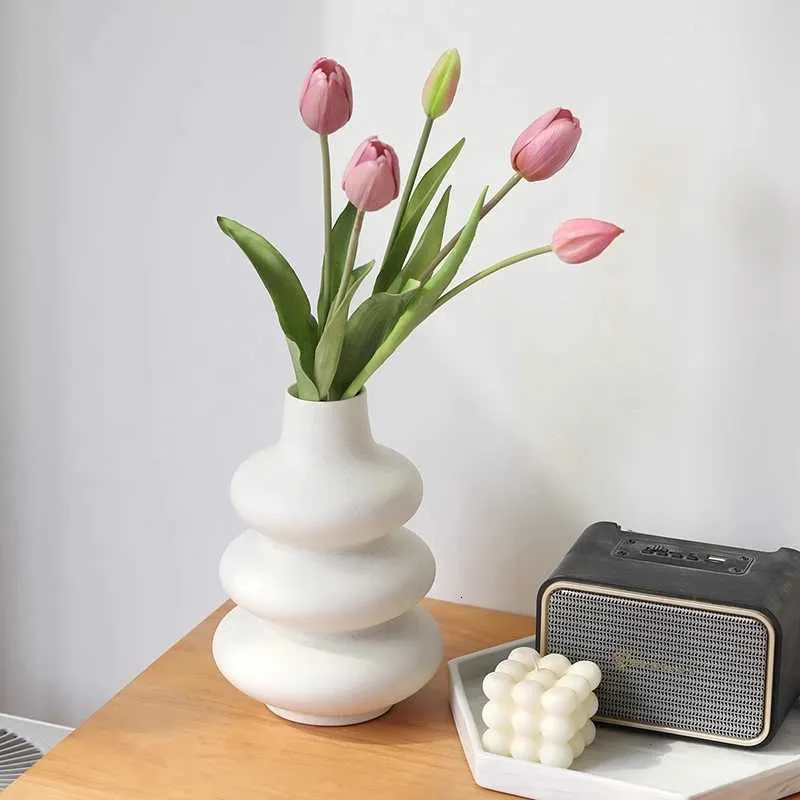 White Plastic Bamboo and Wooden Decorative Vase for Dry Flower ...