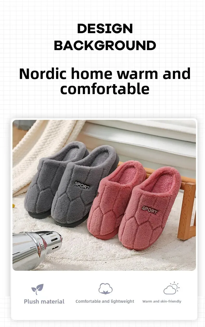 Winter Plush Slippers for Men - Thick Sole Anti-Slip Fleece-Lined ...