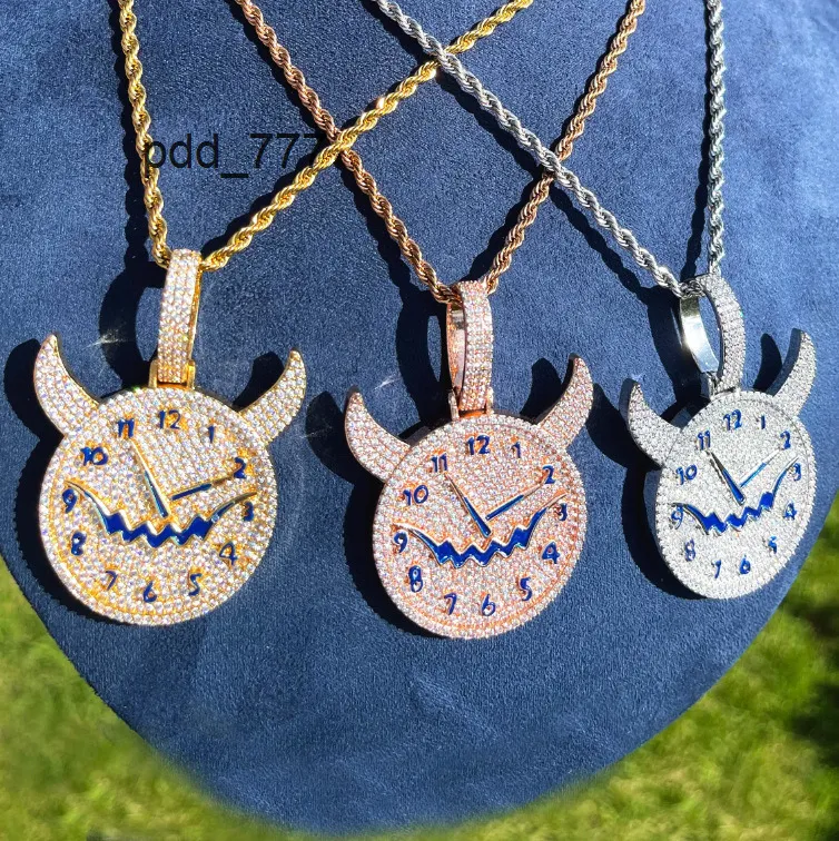 Devil Bell Pendant Necklace with Diamond Inlaid Circle Charm on 14K ...