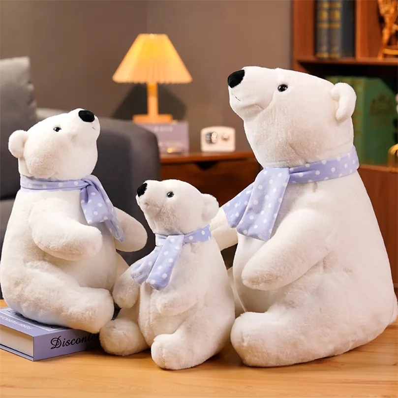 Lovely Polar Bear Plush Toy Soft White Bear With Scarf Stuffed Animal ...