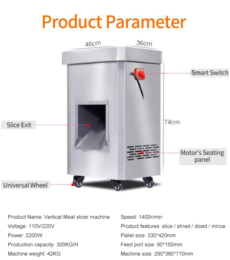 Vertical Meat Slicer Machine Commercial 300 lb/h Capacity 2200W 220V ...