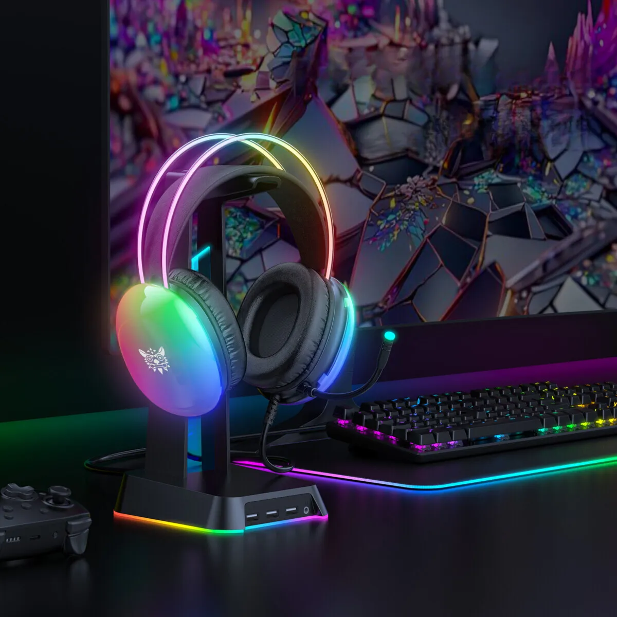 Gaming Earphones With Microphone: RGB Light Headworn Computer Game ...