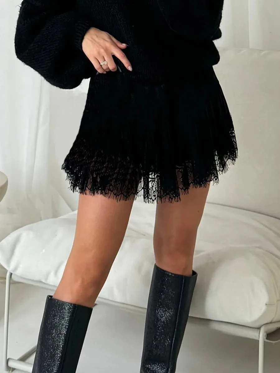 Fashion High Waist Pleated Mini Skirt, Chic Lace Skirt for Ladies ...