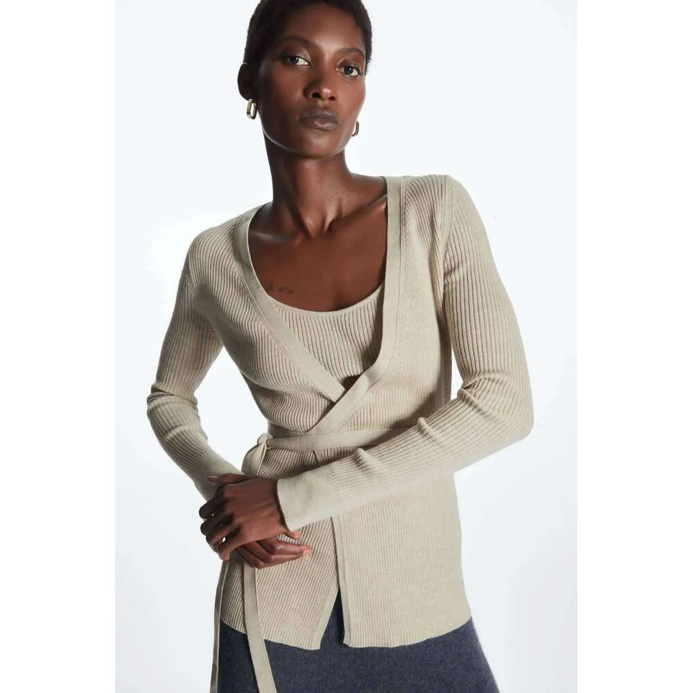 Knitted Wrap Cardigan Women Acrylic Wool Blend Belted Pullover with ...