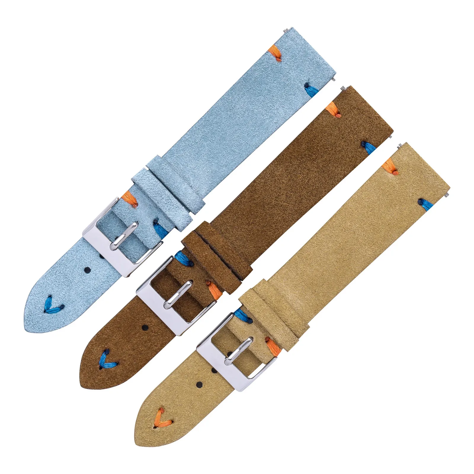 Suede Leather Watch Straps 18mm 20mm Hand Stitched Beige Green Blue ...