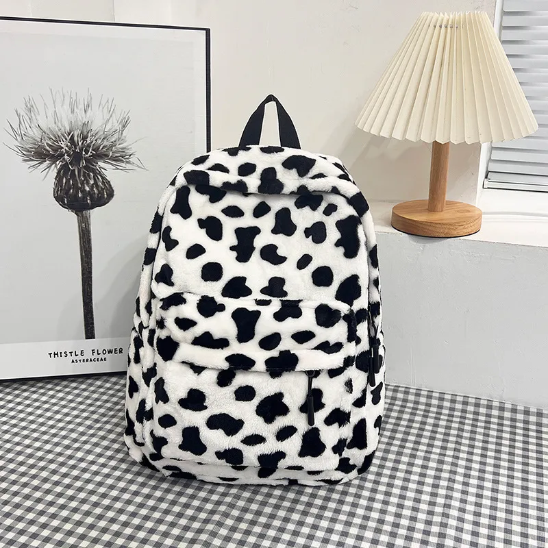 Plush Cow Backpack For College Students, Cute Furry School Bag, Trendy ...