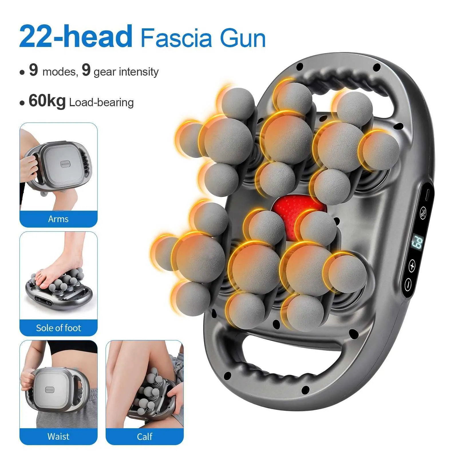 22-Head Electric Fascia Gun with 9 Gear Intensity Levels for Back ...