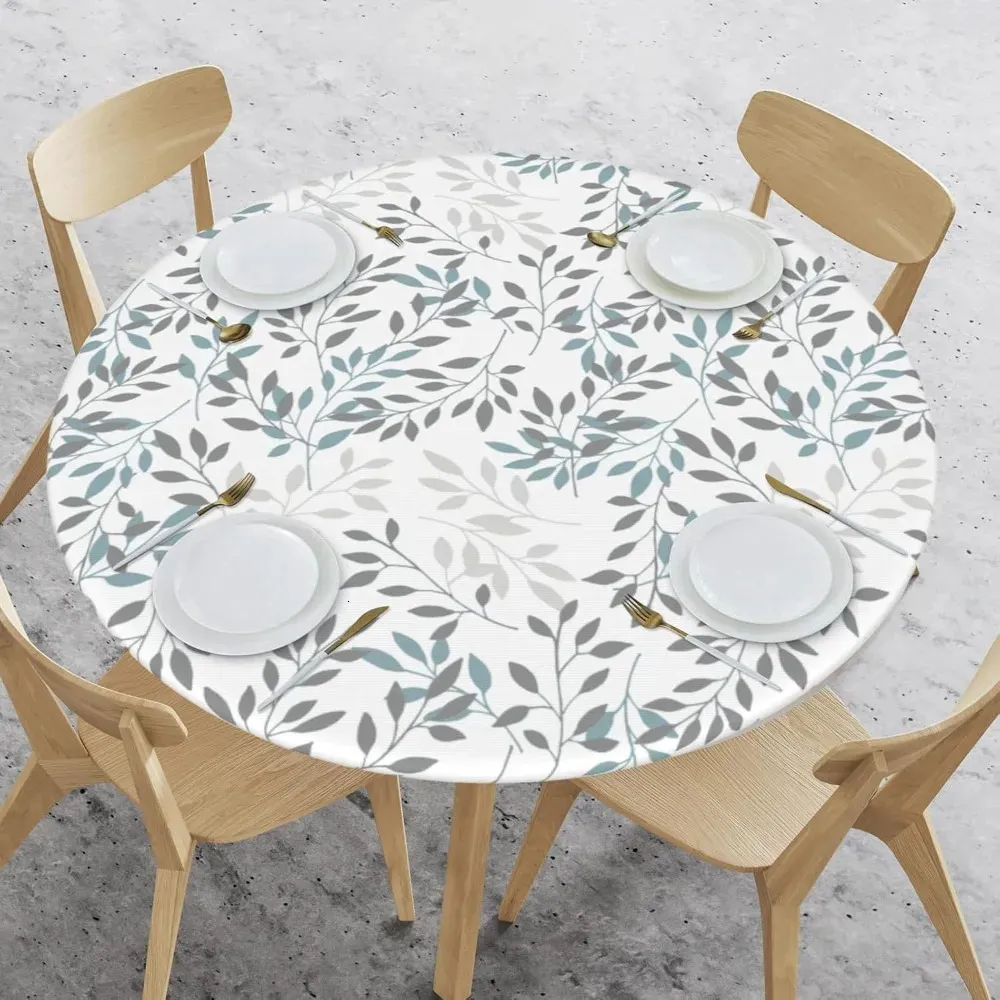 Elastic Edged Round Leaf Fitted Tablecloth Cover Home Decor for Indoor ...