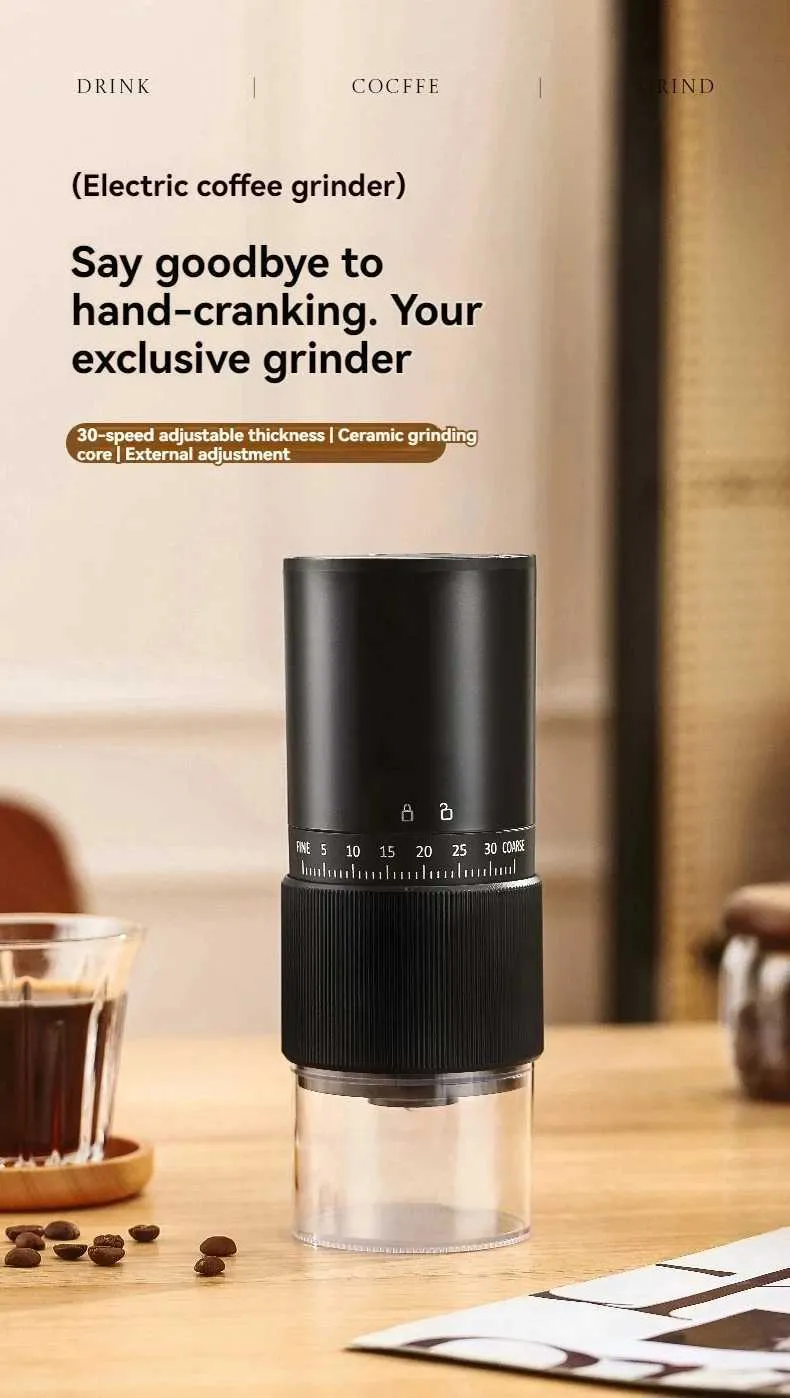 Portable Electric Burr Coffee Grinder Household 1000mAh 30 Gears Wood ...