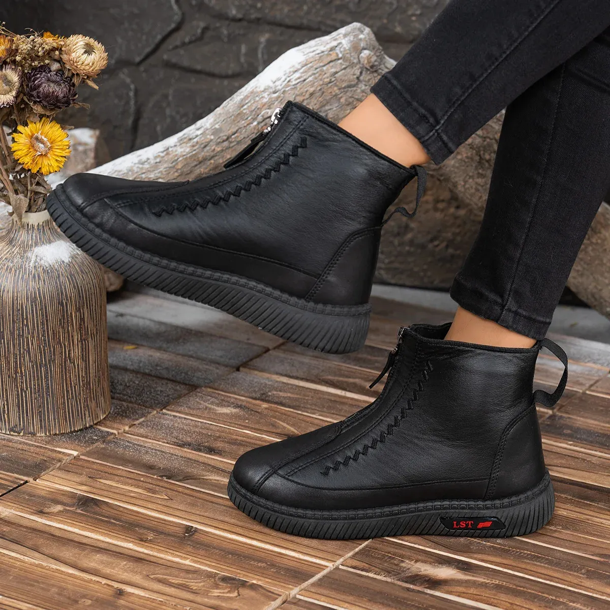 Womens casual PU half wedge heel snow boots waterproof travel shoes ...