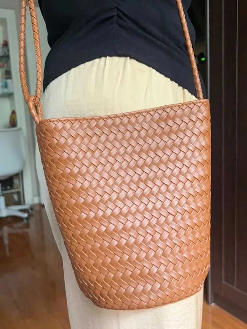 Bucket Beach Bag PU Leather Mini Size Zipper Closure Plain Pattern Four ...