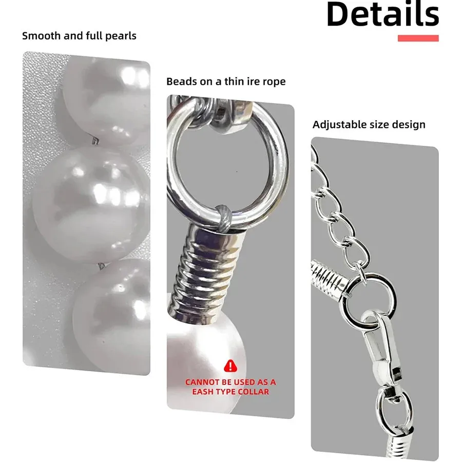 Pearl Dog Collar Stainless Steel Wire Rope Necklace for Medium Large ...
