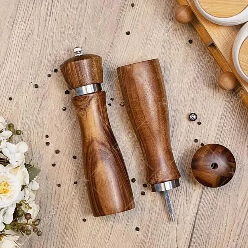 8 Inch Manual Wooden Salt and Pepper Grinder with Adjustable Ceramic ...