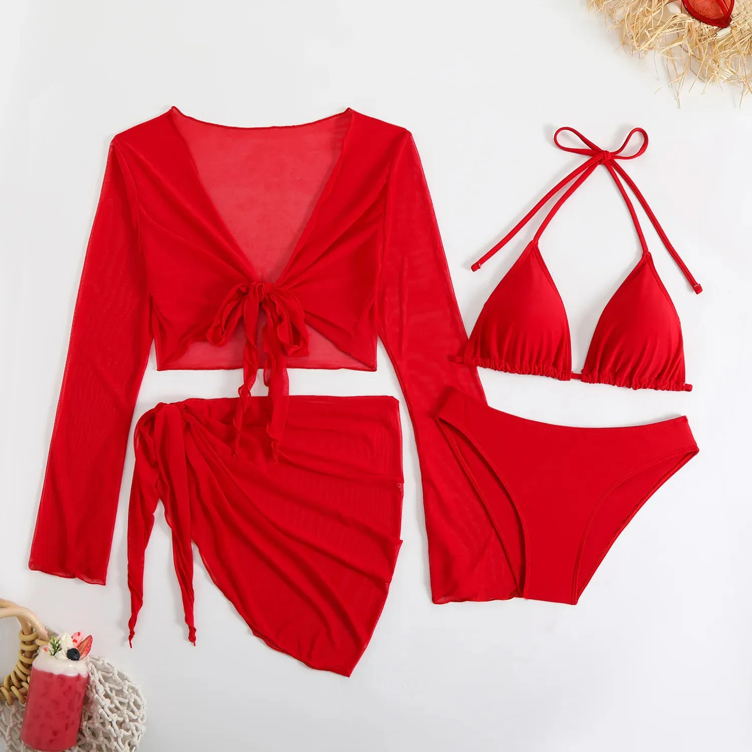 Bather Brazilian Bikini Set Red Swimwear For Women Sexy Beach Bathing ...