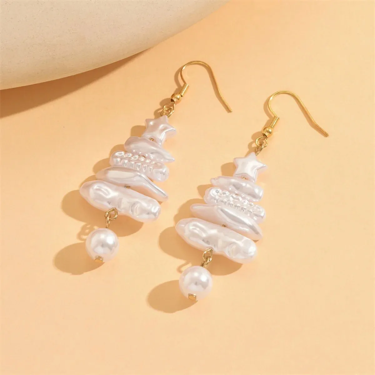 Holiday Xmas Tree Drop Earrings Gold Baroque Irregular Pearl Stacked ...
