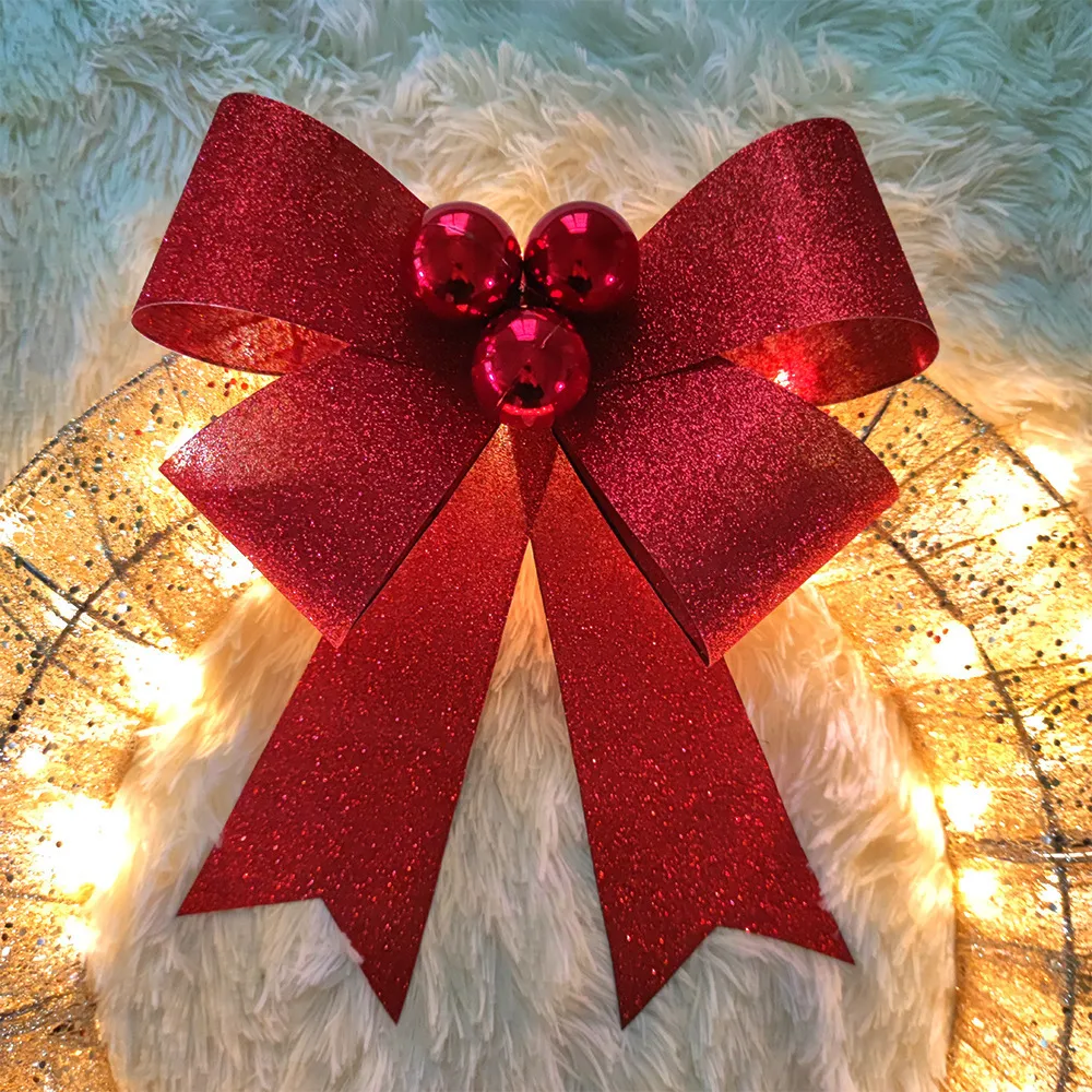 Christmas metal wreath with LED warm lights and large red bow, 24 in ...