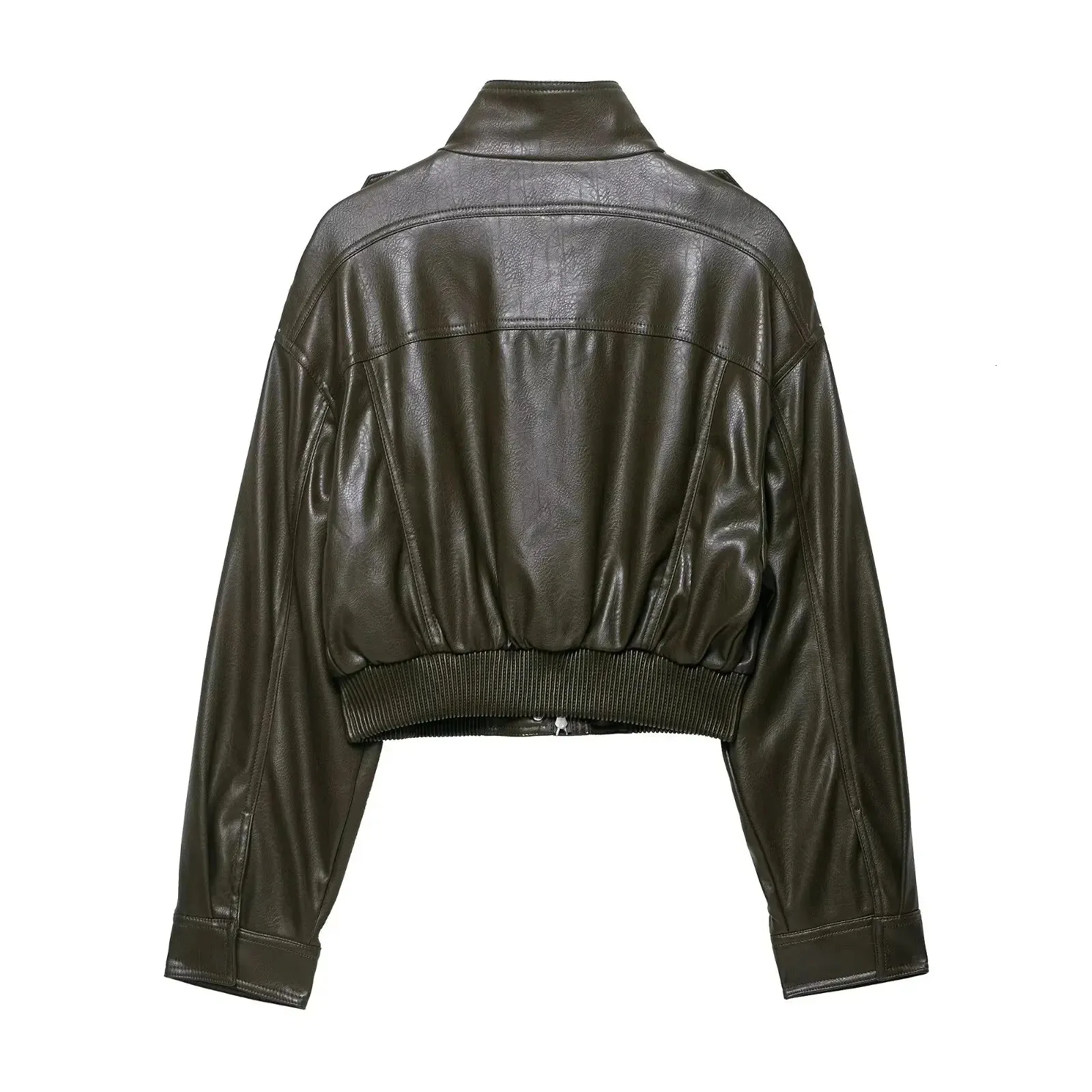 HH Female Autumn Street Vintage Genuine Leather Cropped Jacket Long ...