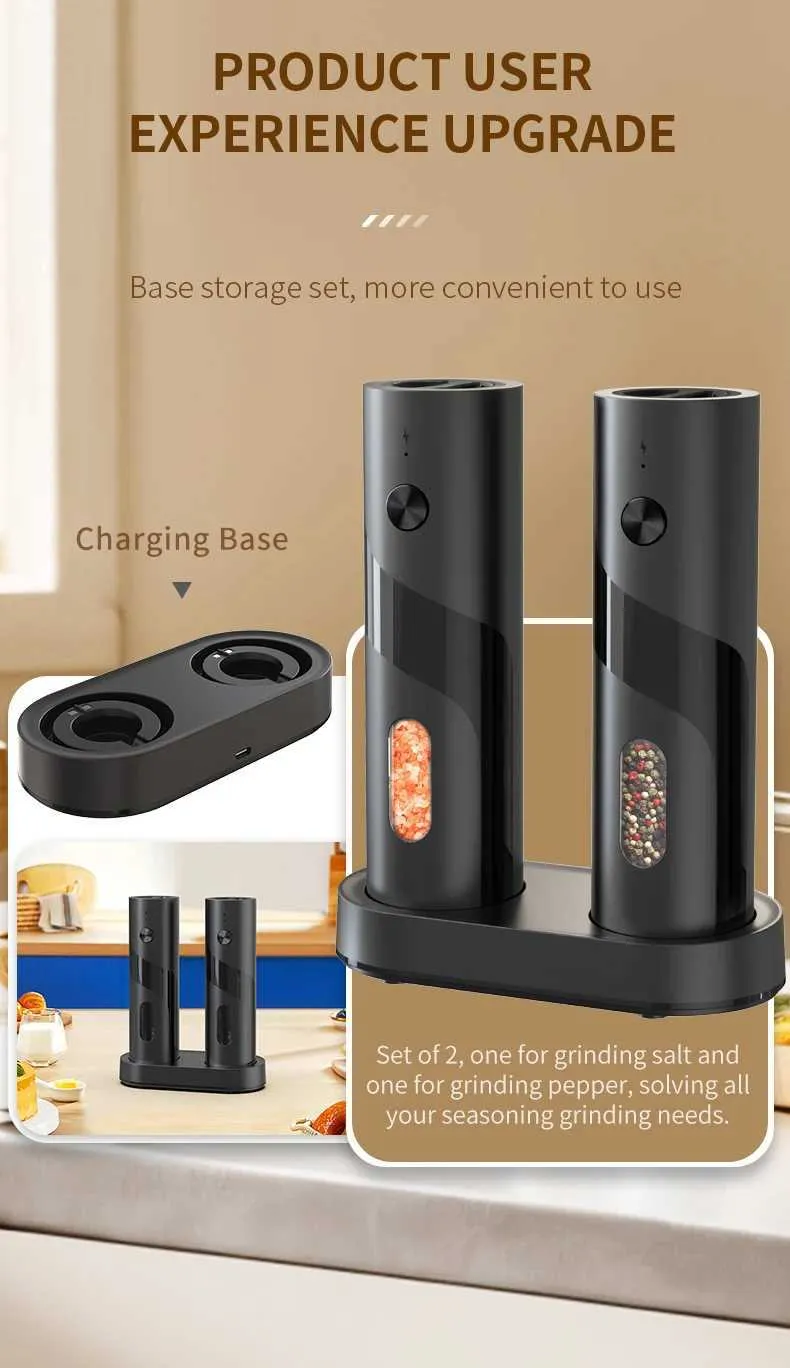 USB Rechargeable Automatic Wood Salt and Pepper Grinder Mill with ...