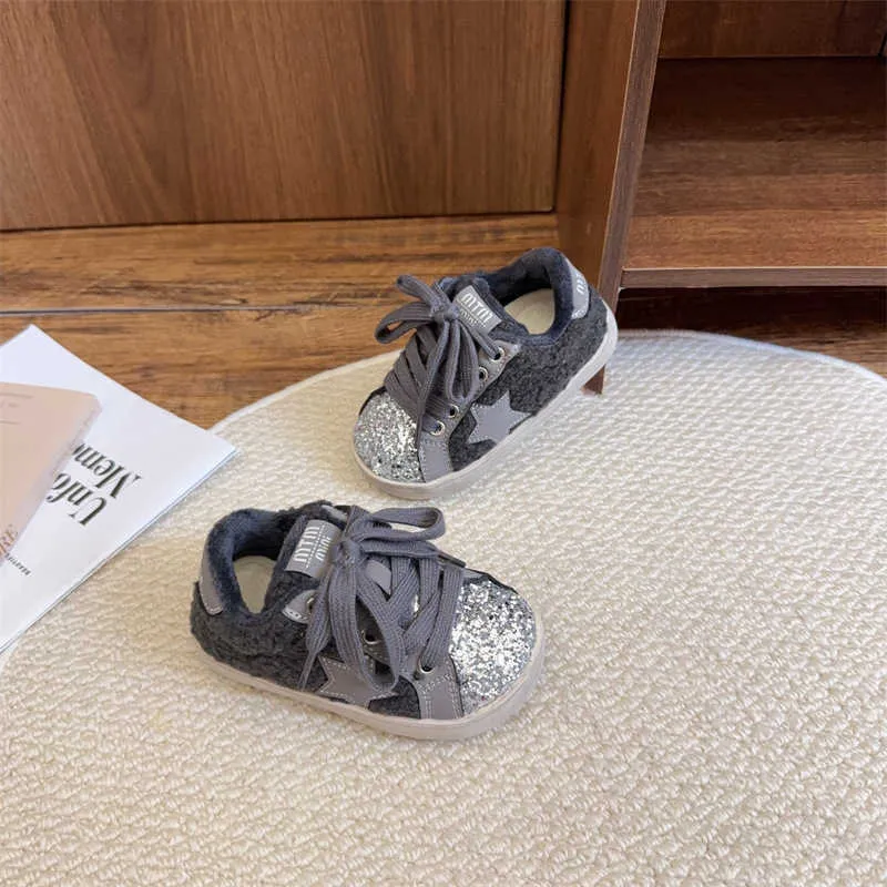 2025 Winter Boys and Girls Cotton Fleece-Lined Kids Sneakers with ...