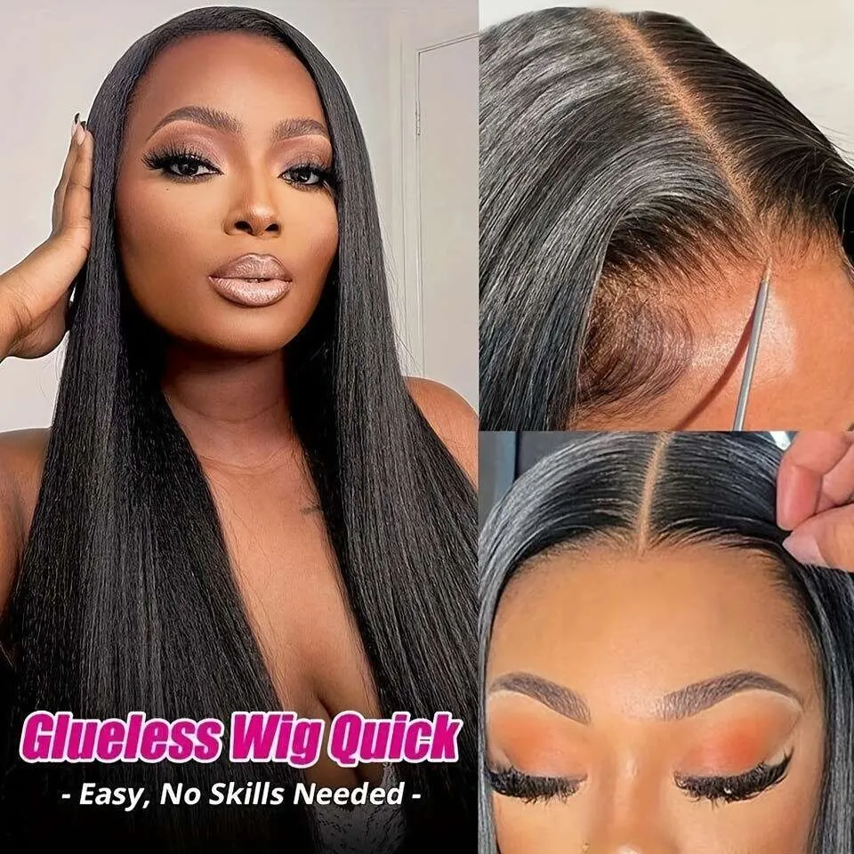 Glueless Human Hair Wig with Pre-Plucked 5x5 Transparent Lace Closure ...