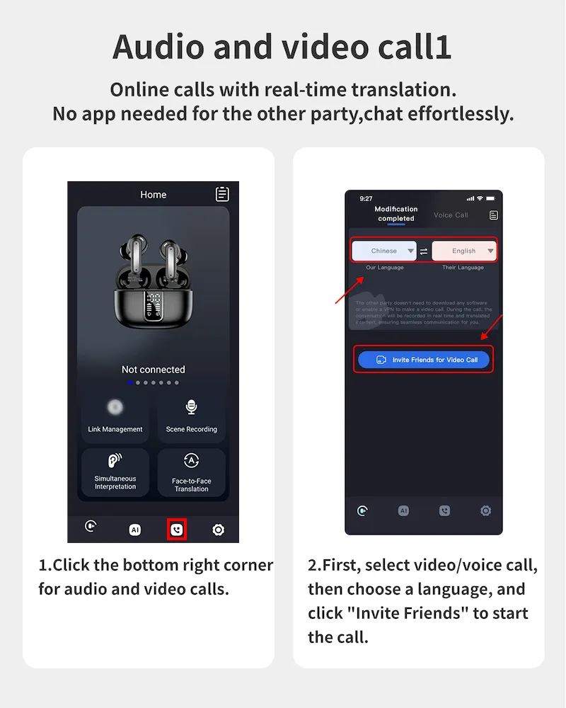AI multifunctional translation earphones with noise reduction wireless ...