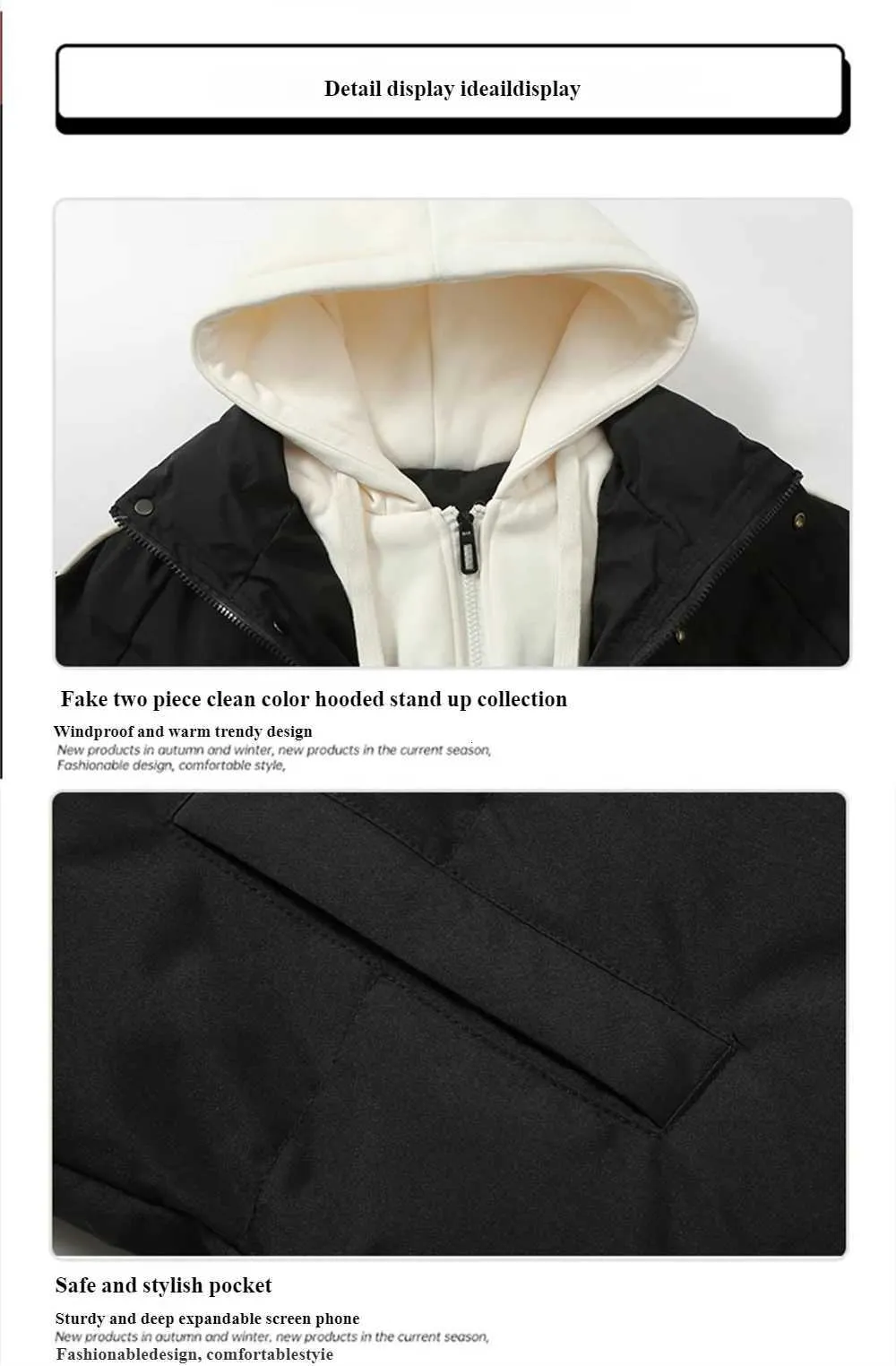 Men's and women's winter cotton jacket with hood, 60% white duck down ...