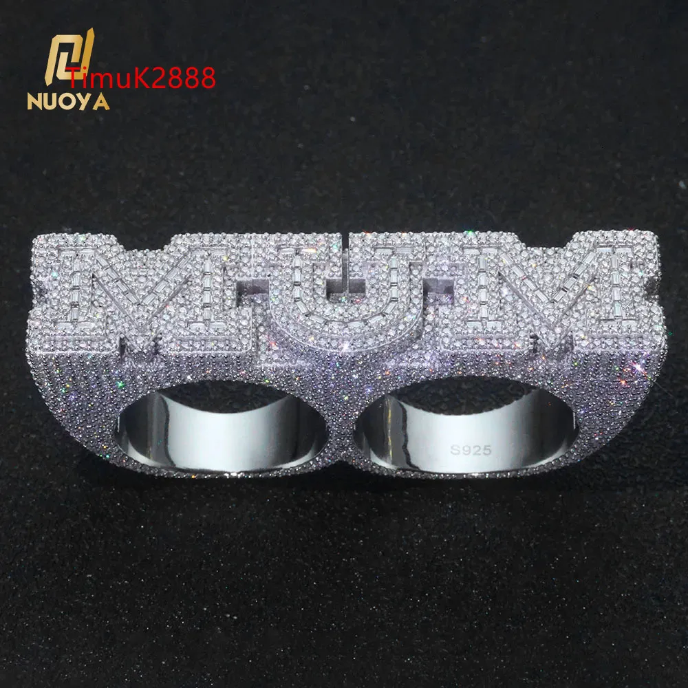 NUOYA 925 Silver Personalized Custom Letter Double Finger Ring with ...