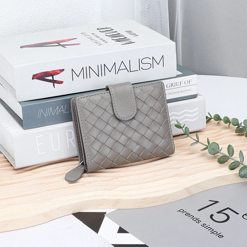 2025 women's short wallet with sheepskin weaving large capacity ...