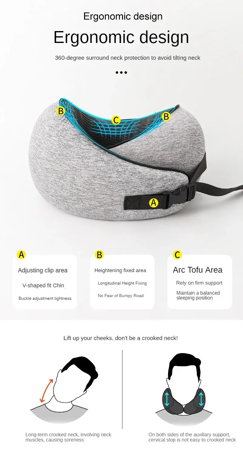 Memory Foam U-Shaped Travel Neck Pillow with Cooling 100% Polyester ...