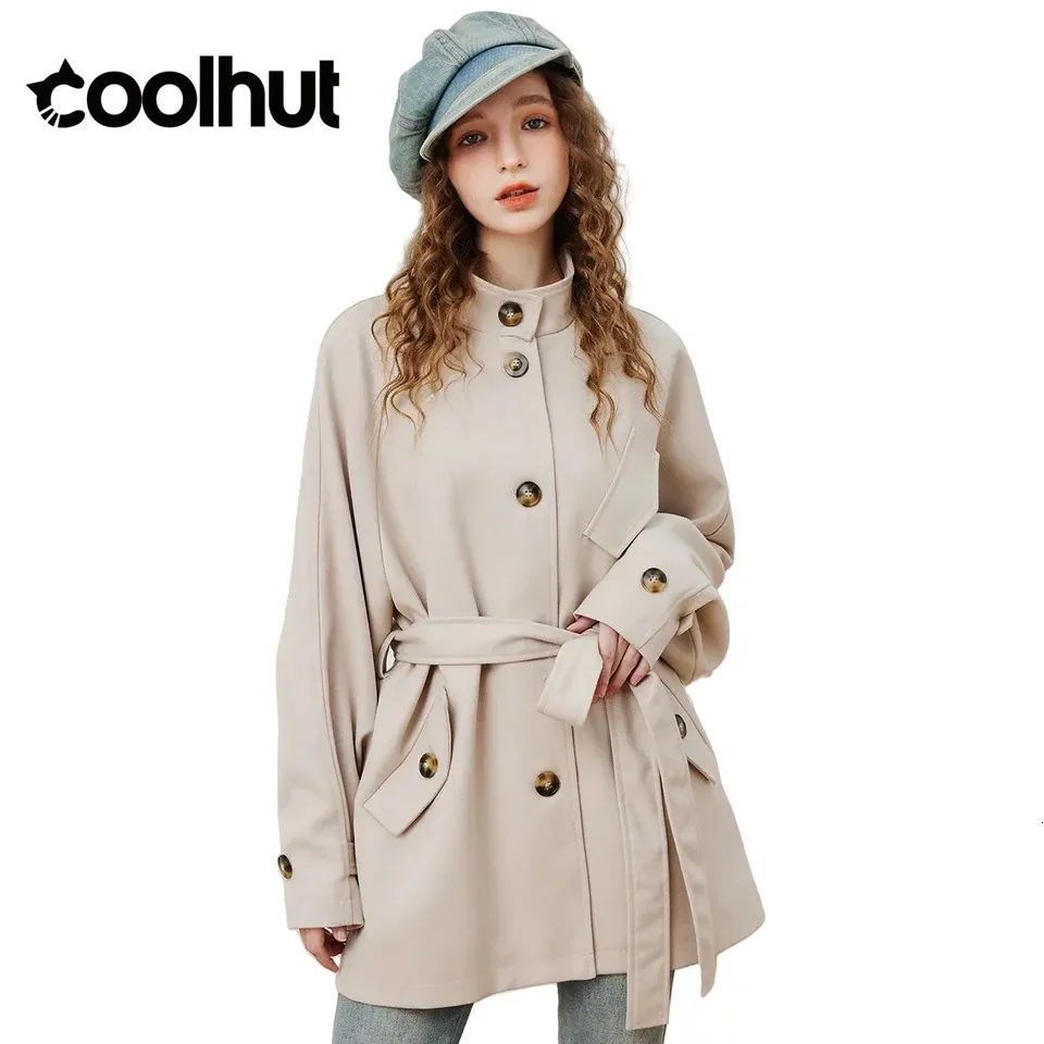 COOLHUT Womens Long Lightweight Trench Coat with Belt and Hood, Acetate ...