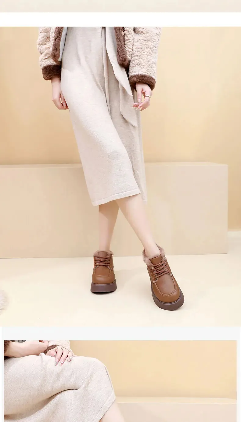 Womens Winter Cotton Shoes with Fleece Half Boots PU Material Wedge ...