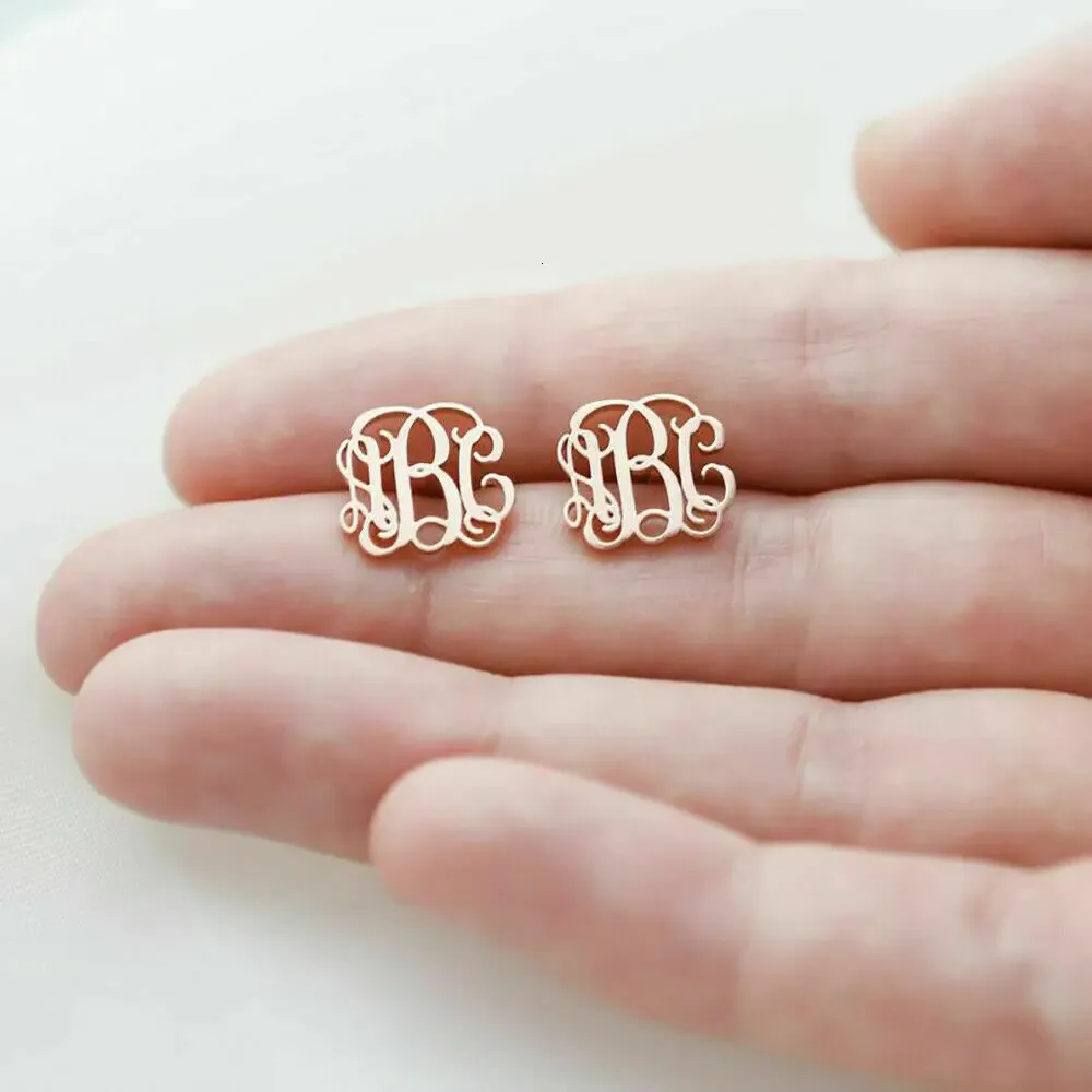 Custom Monogram Earrings Stainless Steel Gold Personalized Three ...