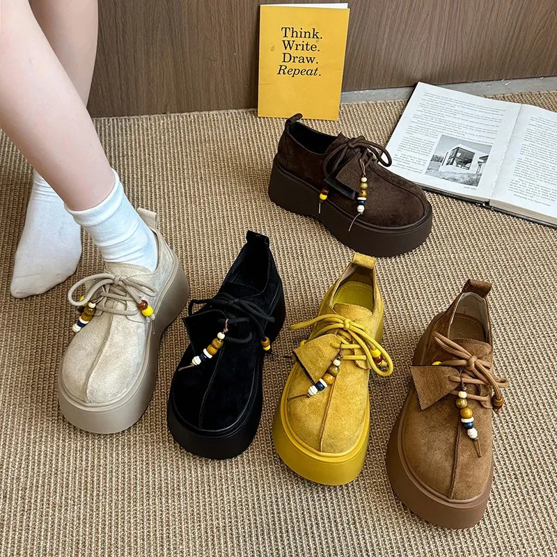 Lace-up Platform Loafers Men's Casual Waterproof Small Height Loafers ...