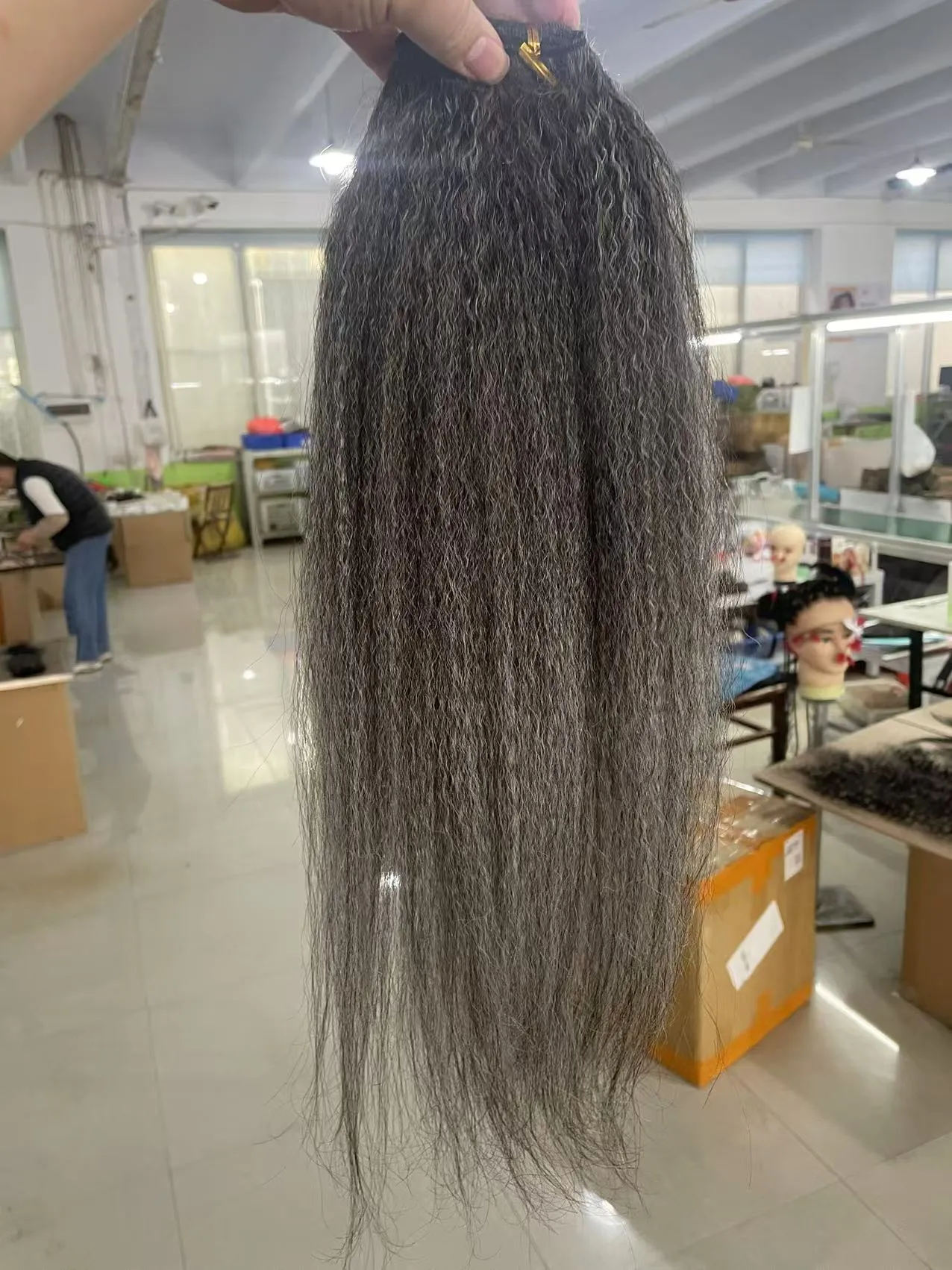 Salt and pepper kinky straight human hair bundles 100g pack with silver ...