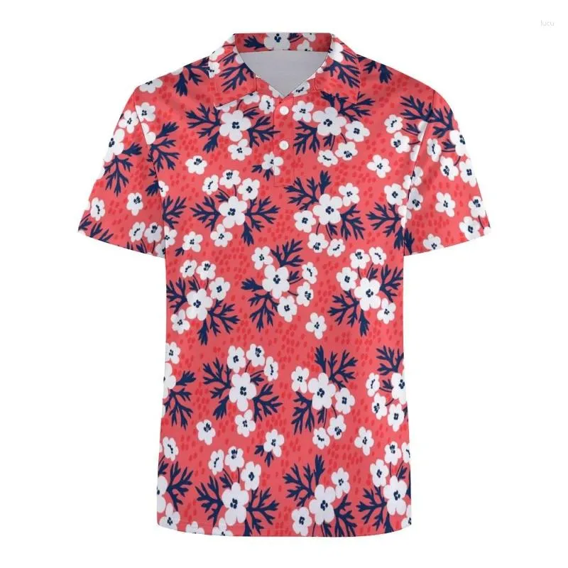 Men's 3D Printed Floral Pattern Polo Shirt with Baseball Collar Long ...