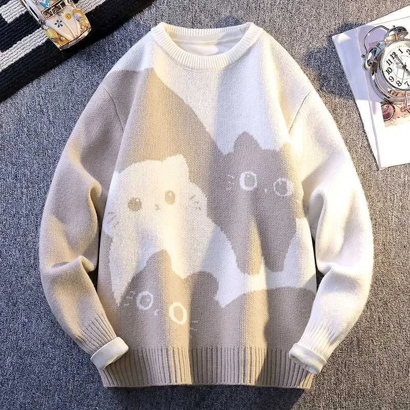 2025 Men's Cartoon Cats Knitted Cashmere Sweater Men's Warm Autumn ...