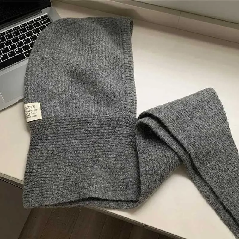 Knitted Silk Winter Balaclava One-Piece Thickened Scarf Hooded Hat Neck ...