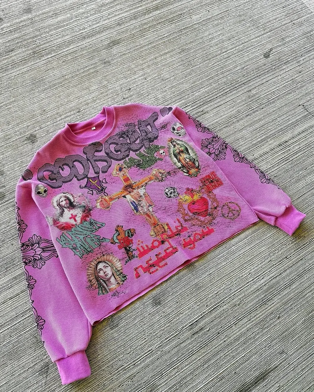 Autumn Winter Hip Hop Cartoon Graffiti Cross Pattern Pullover Knitted ...