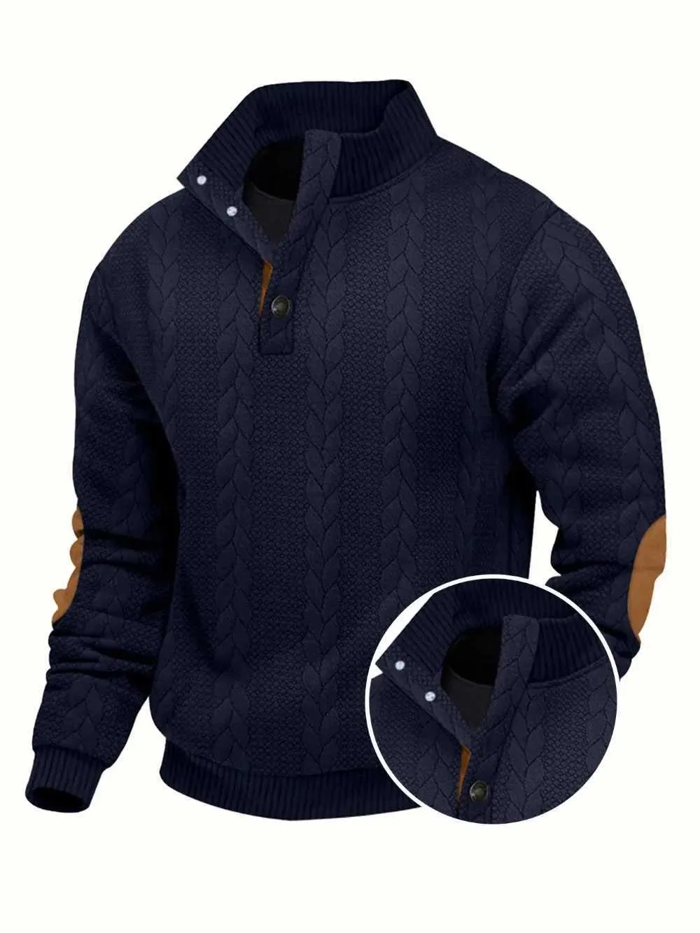 Mens Casual Knitted Jacquard Sweater Autumn Button Stand-up Half ...