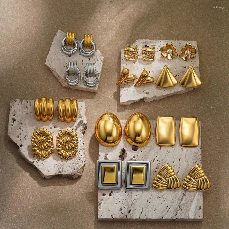 Sterling Silver Geometric Stud Earrings with Gold-Color Plating, Push ...