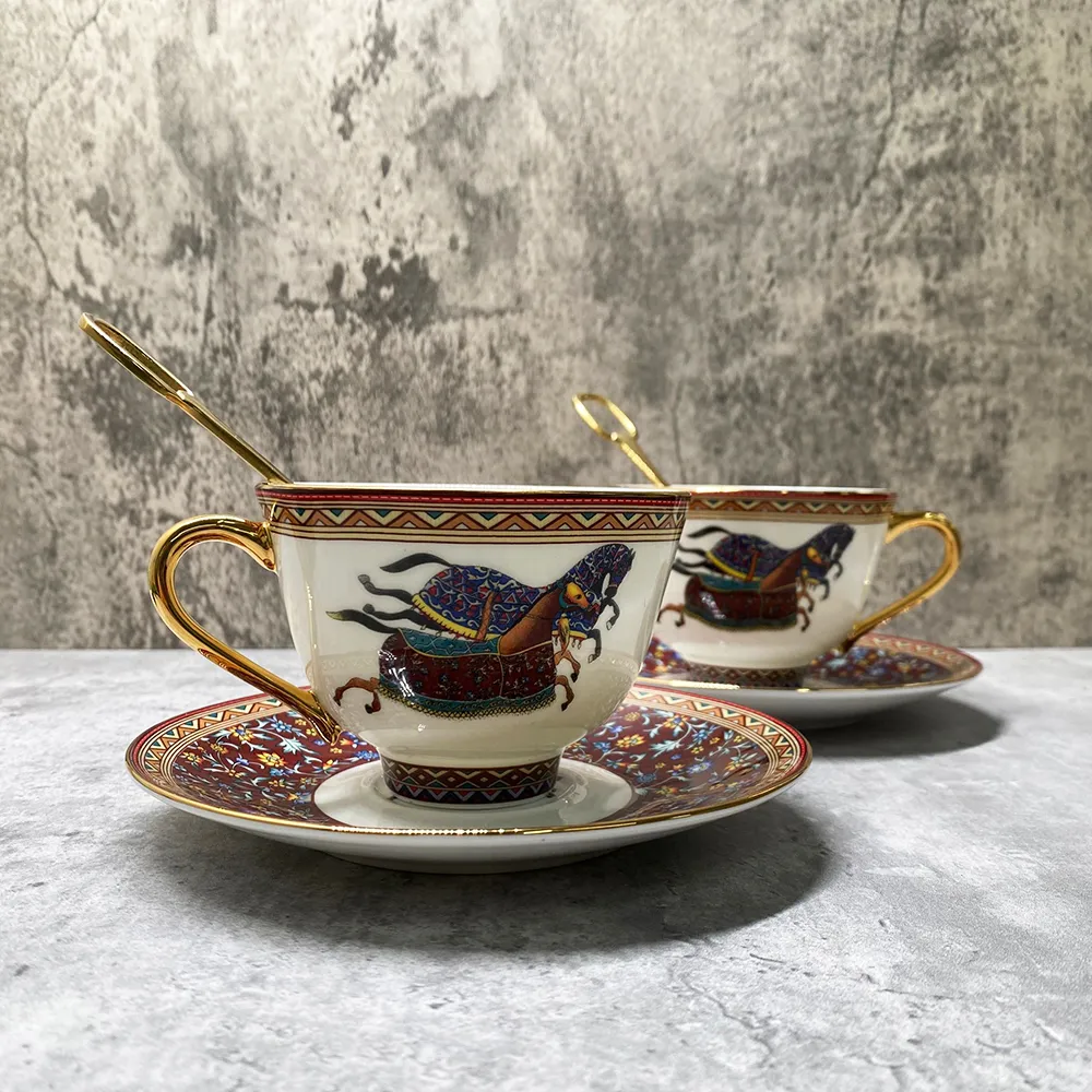 European Bone China Coffee Duo, Vintage Porcelain Cups & Saucers ...