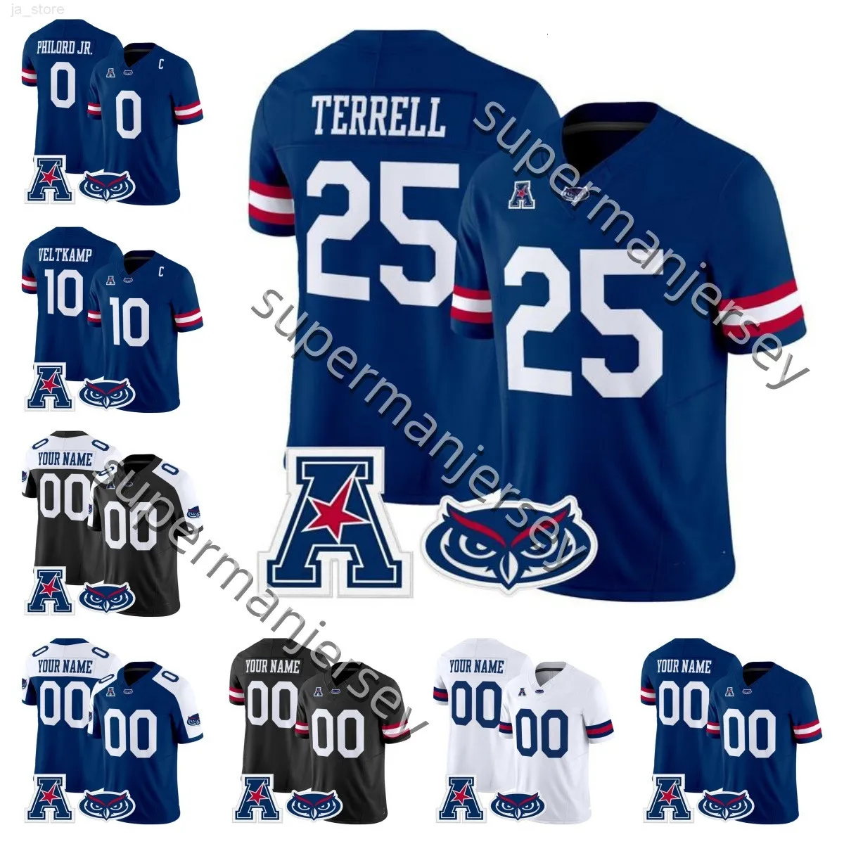 Custom Florida Atlantic Owls Personalized Football Shirts All Stitched ...